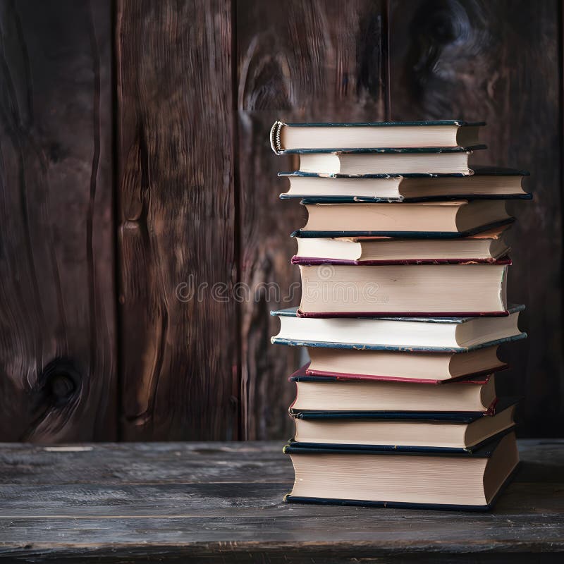 Stack of Old Books on a Table, Invoking Nostalgia Stock Illustration ...