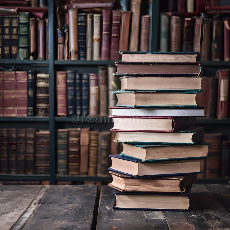Stack of Old Books on a Table, Invoking Nostalgia Stock Illustration ...