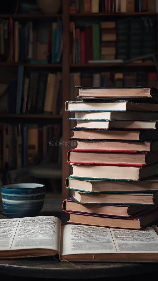 Stack of Old Books on a Table, Invoking Nostalgia Stock Illustration ...