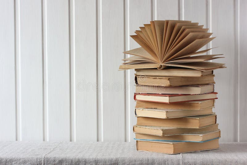 Stack of Old Books on the Table Stock Image - Image of knowledge, light ...