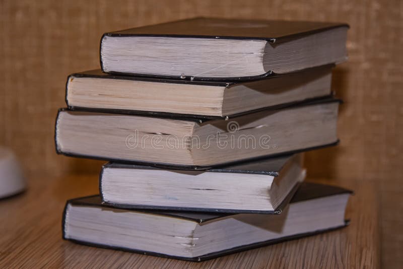 Stack of Old Books on the Table Side View Stock Photo - Image of study ...