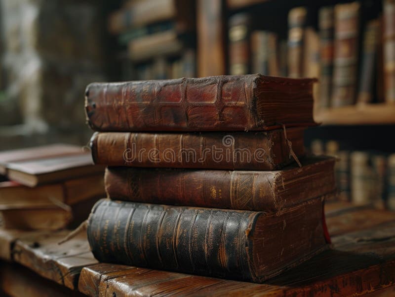 A Stack of Old Books on a Table Stock Image - Image of dirty, retro ...