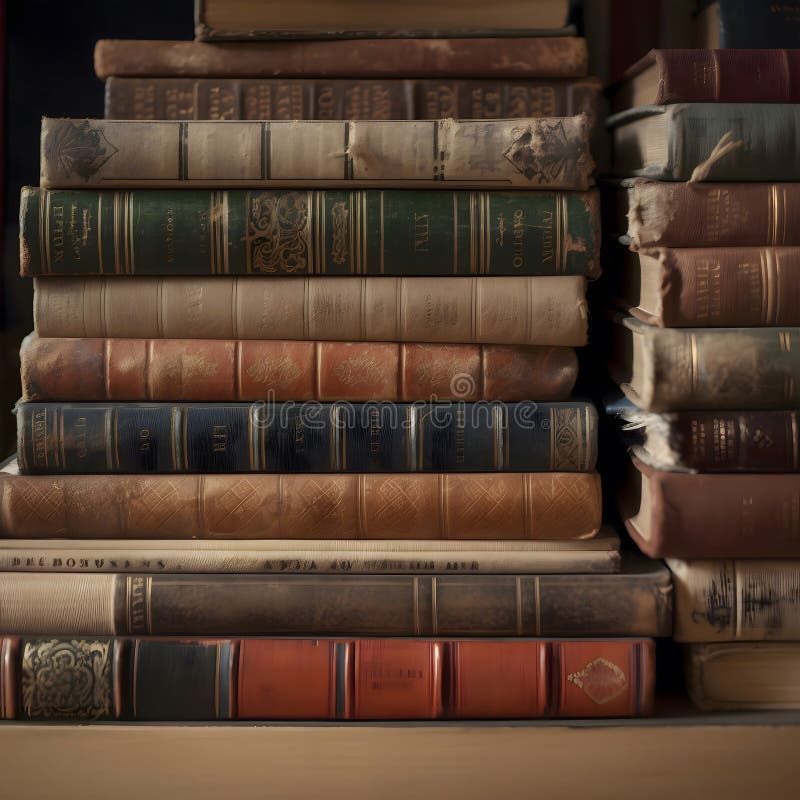 A Stack of Old Books on Table Stock Illustration - Illustration of ...