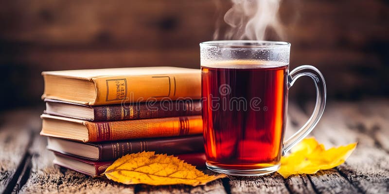 Stack of Old Books with Tea Mug Stock Illustration - Illustration of ...