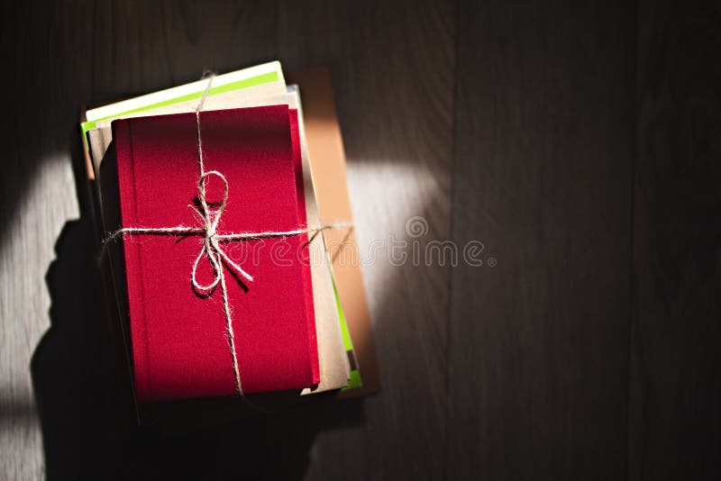 Stack of Old Books Tied with String with Copy Space. Stock Photo ...