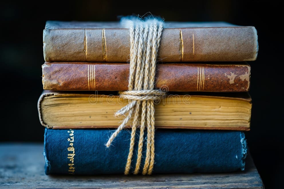 A Stack of Old Books Tied Up with a String Stock Image - Image of ...