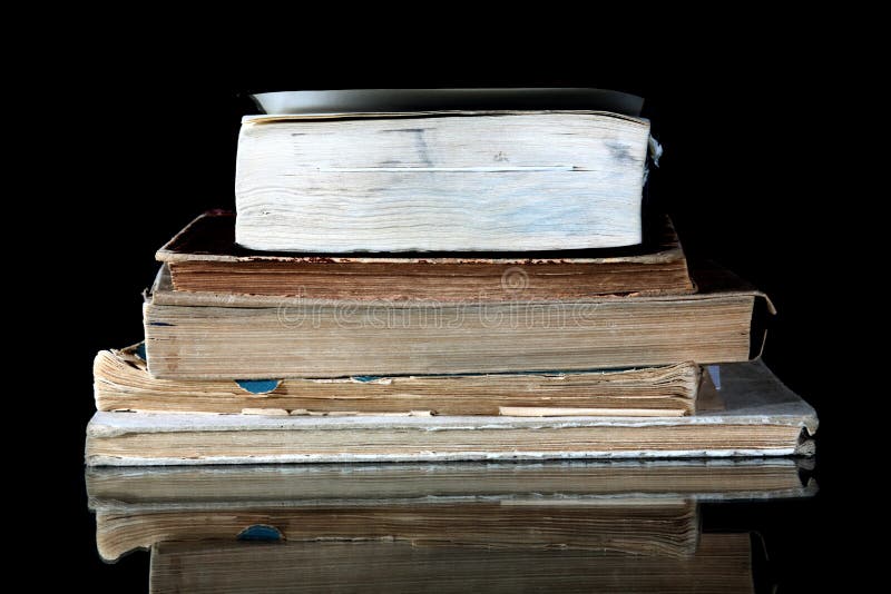 Stack of Old Books with Vintage Pages Reflected Stock Photo - Image of ...