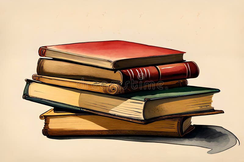 Stack of Old Books, Watercolor Hand Drawn Illustration Isolated on ...