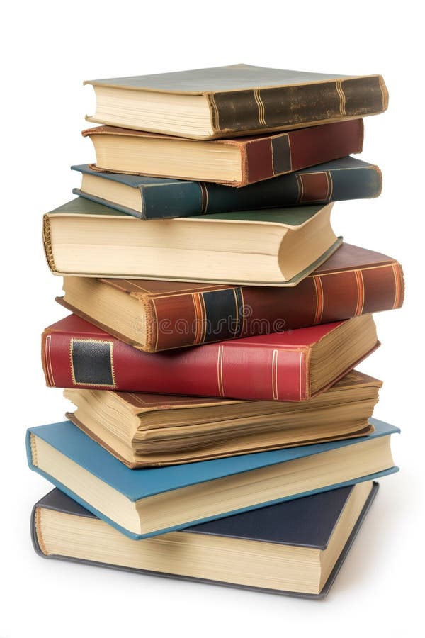 Stack of Old Books on White Background. Hardcover, Paperback Books ...