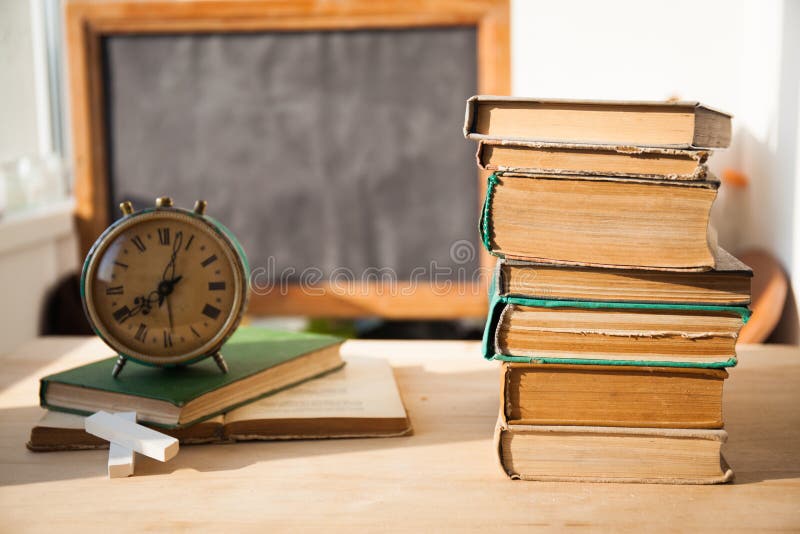Stack of Old Books on Wood Desk Stock Photo - Image of ancient, paper ...