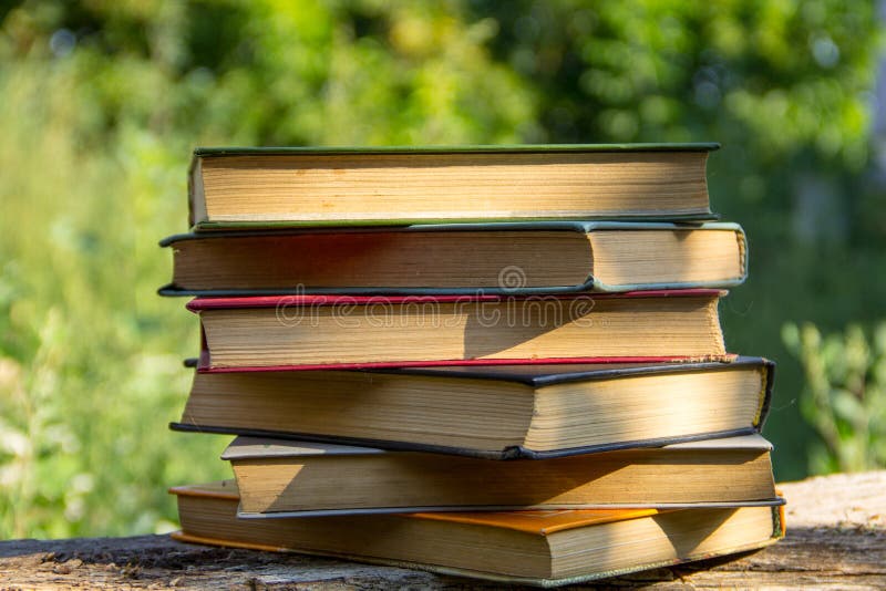 Stack of the Old Books on Wooden Table Stock Image - Image of learn ...