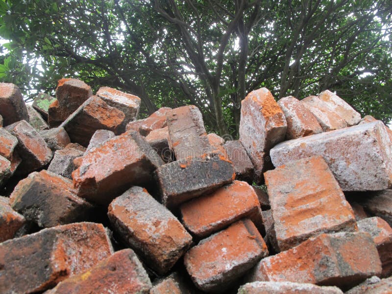 Stack of Old Bricks for Construction Stock Image - Image of cement ...