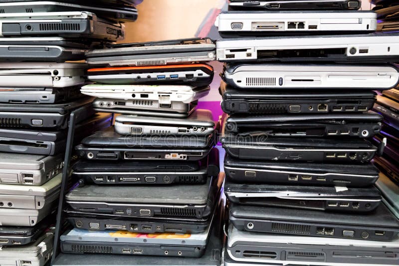 Stack of Old, Broken and Obsolete Laptop Computer Stock Image - Image ...