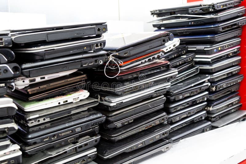 Stack of Old, Broken and Obsolete Laptop Computer for Repair Stock ...