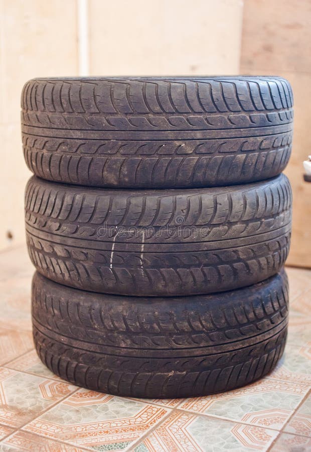 Stack of Old Car Tire with Erased Tread Stock Image - Image of tires ...