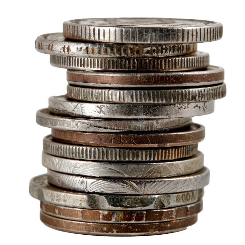 Stack of Old World Coins Forming a Tall Pile Showing Value Stock Photo ...