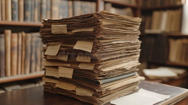 Stack of Old Documents Awaiting Processing in Library or Archive Stock ...