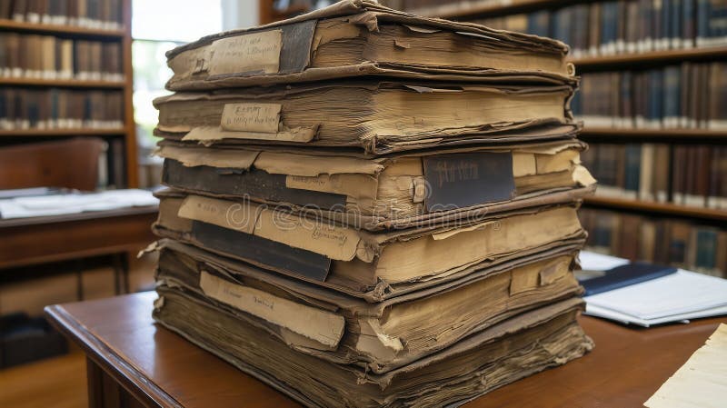 Stack of Old Documents Awaiting Processing in Library or Archive Stock ...