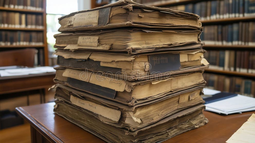 Stack of Old Documents Awaiting Processing in Library or Archive Stock ...