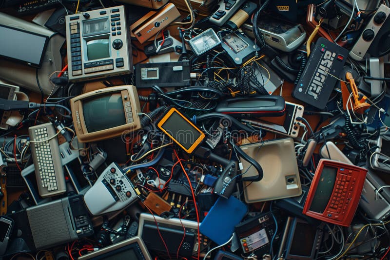 A Stack of Old Electronic Devices in a Pile on a Table Stock Image ...