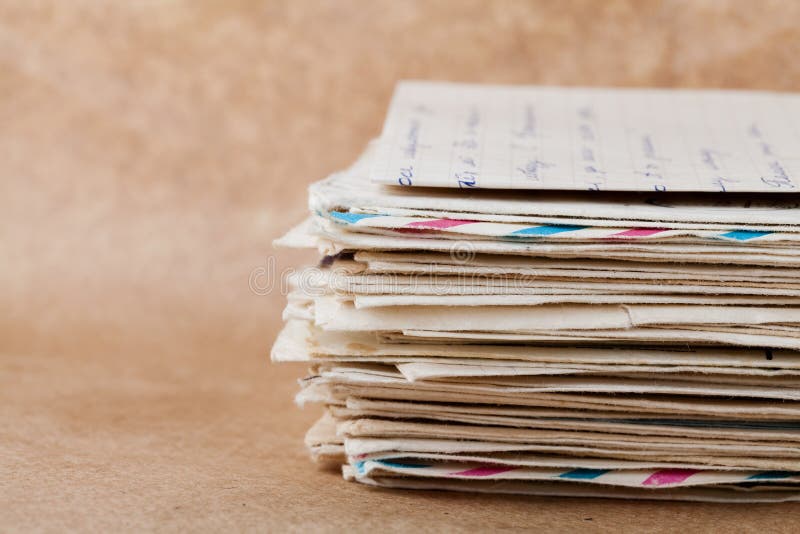 Stack of Old Envelopes and Letters on Kraft Paper Stock Image - Image ...