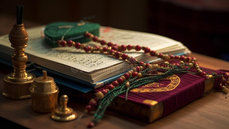 Traditional Religious Study Materials with Prayer Beads Stock ...