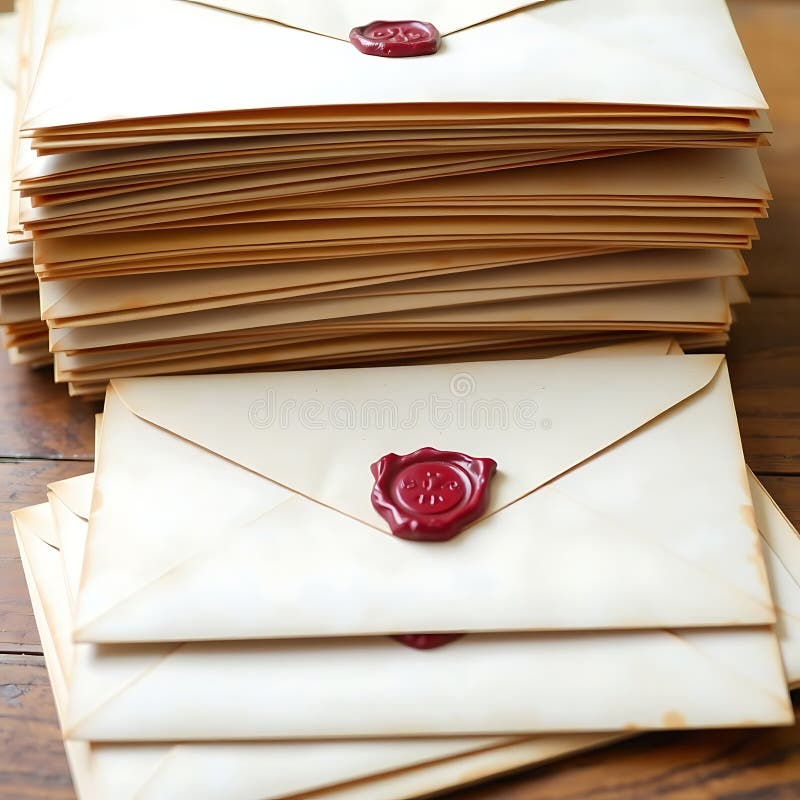 A Stack of Old Fashioned Letter Envelopes Sealed with Wax Stock ...
