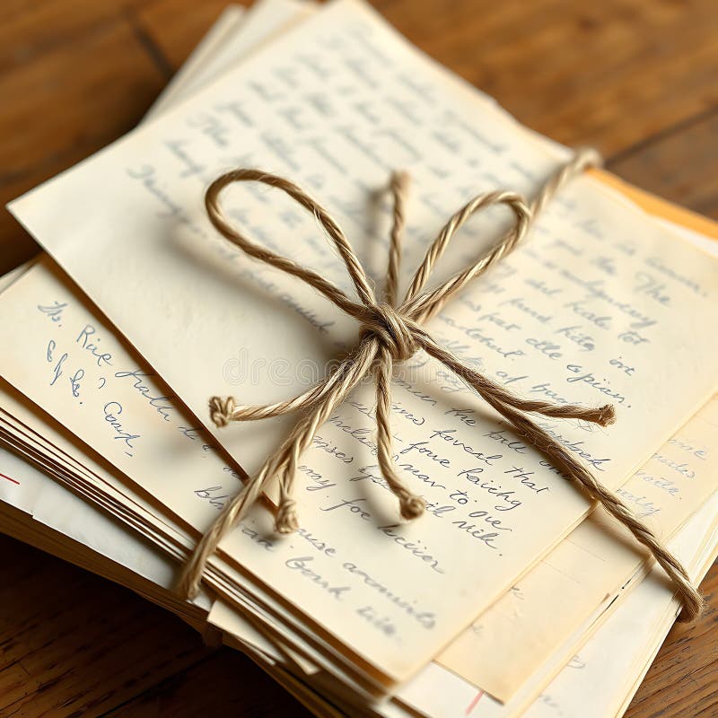 A Stack of Old Handwritten Letters Tied with a Vintage Twine Bow Stock ...