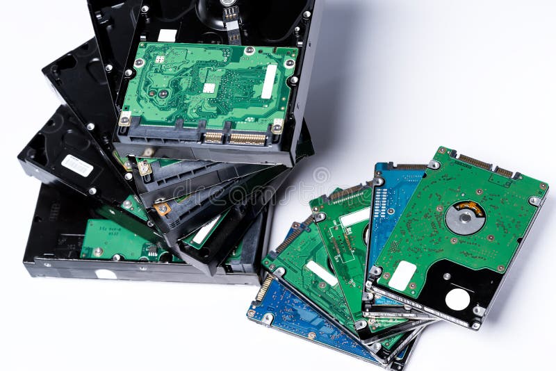 Stack of Old Hard Drives on White Background Stock Photo - Image of ...
