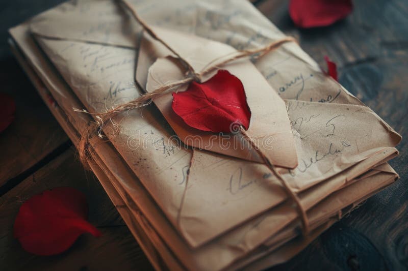 Stack of Old Letters with a Red Rose on Top. Suitable for Romantic ...