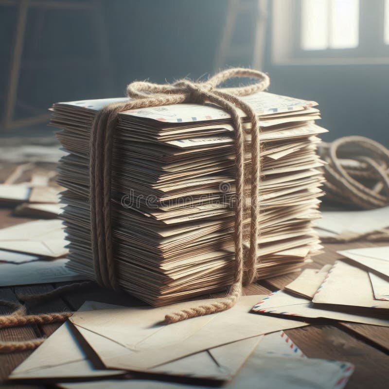 A Stack of Old Letters Tied with a Rope. Stock Image - Image of string ...
