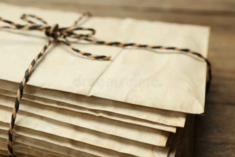 Stack of Old Letters Tied with String on Wooden Table, Closeup Stock ...