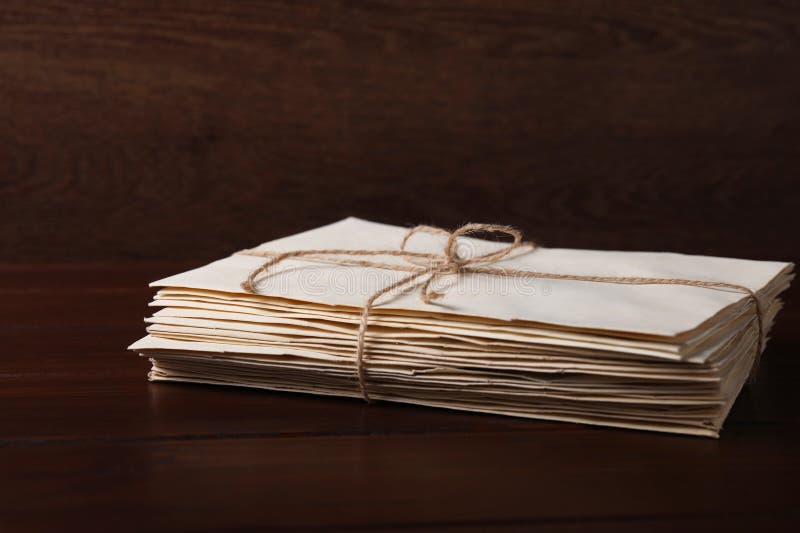 Stack of Old Letters Tied with Twine on Wooden Table, Closeup Stock ...