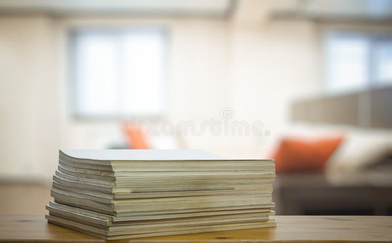 Stack of Old Magazines on Wooden Table Stock Photo - Image of school ...