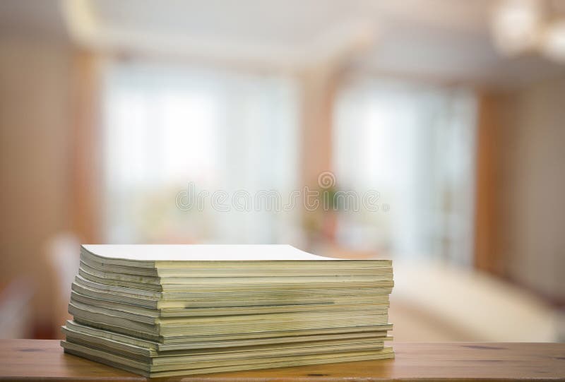 Stack of Old Magazines on Wooden Table Stock Image - Image of school ...