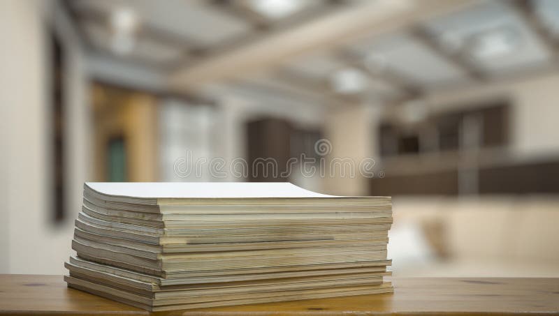 Stack of Old Magazines on Wooden Table Stock Image - Image of group ...