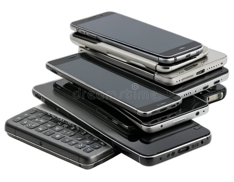 Stack of Old Mobile Phones on White Background - Generated by Ai Stock ...