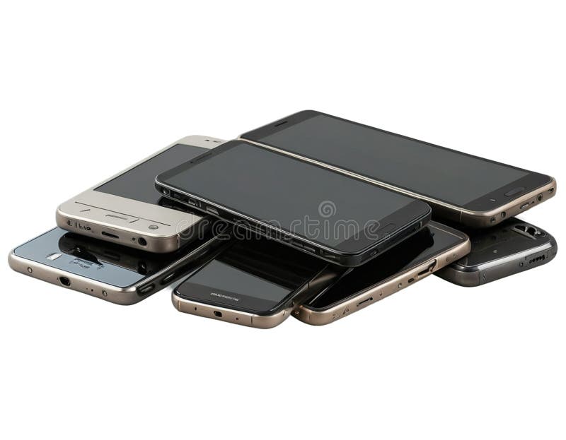 Stack of Old Mobile Phones on White Background - Generated by Ai Stock ...