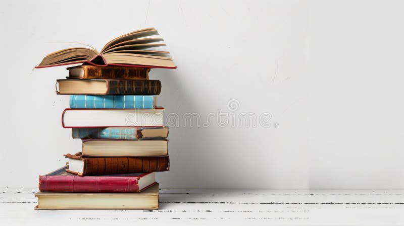 Stack of Old and New Books with One Open on Top, Signifying Author S ...