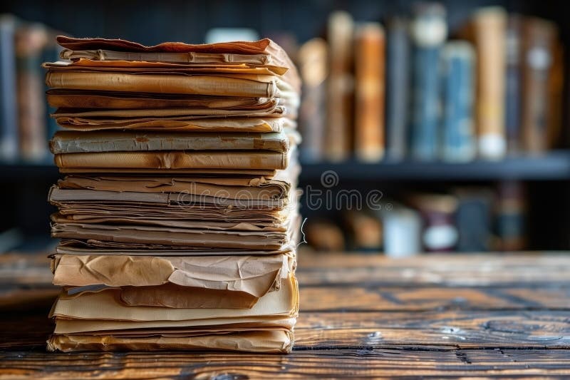 Stack of Old Newspapers, Papers and Books on a Wooden Table in the ...