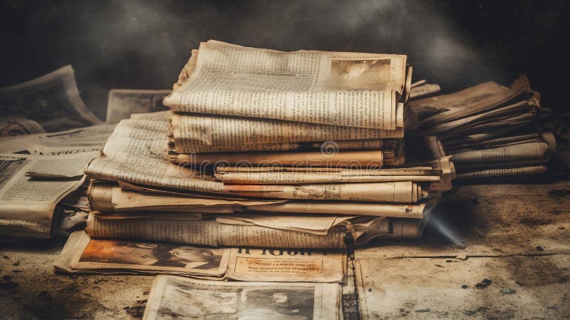 Stack of Old Newspapers Piled Together in a Dusty Environment, Showing ...