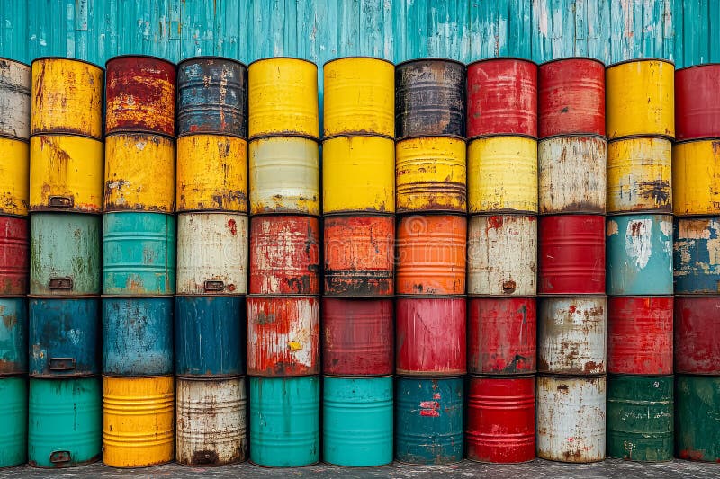 Stack of Old Oil Drums in Various Colors Stock Image - Image of ...