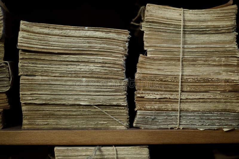 Stack of the Old Paper Documents in the Archive, Selective Focus Stock ...