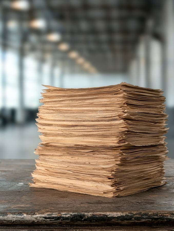 Stack of Old Paper Documents on Wooden Table Stock Illustration - Illustration of table, office ...