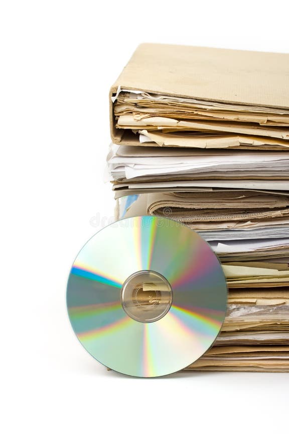 Stack of Old Paper Files and Modern Archive on Cd Stock Photo - Image ...