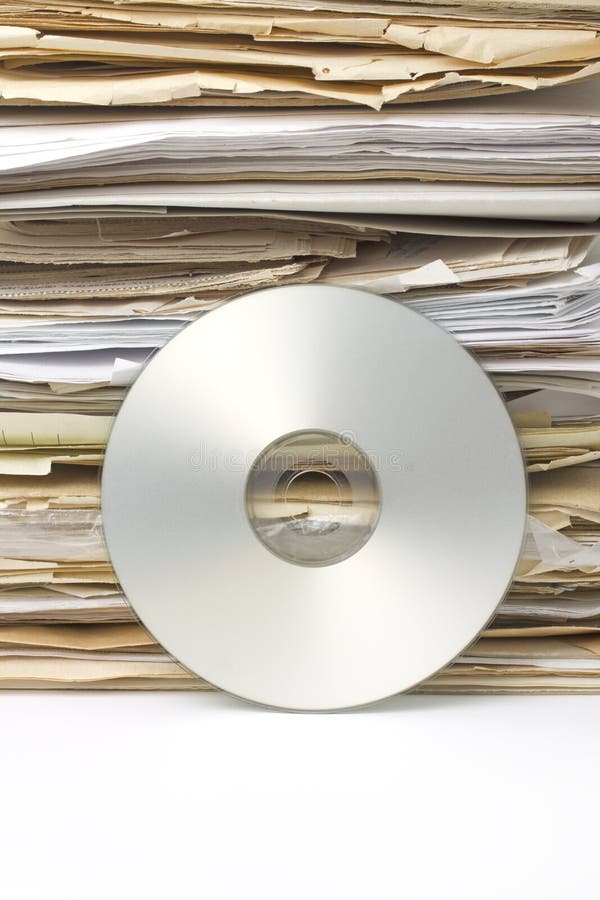 Stack of Old Paper Files and Silver Cd Stock Photo - Image of disk ...