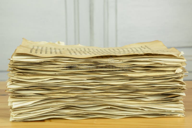 Stack of Old Paper Sheets on Wooden Table Stock Image - Image of ...