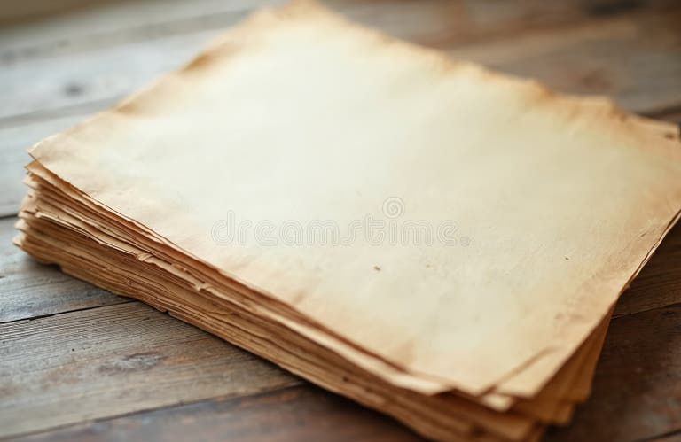 Stack Old Paper Sheets on Wooden Table. Vintage Documents with Aged ...
