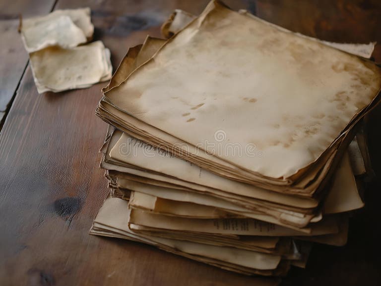 Stack of Old Papers, Aged Texture, Dark Tones, Rustic Setting Stock Illustration - Illustration ...