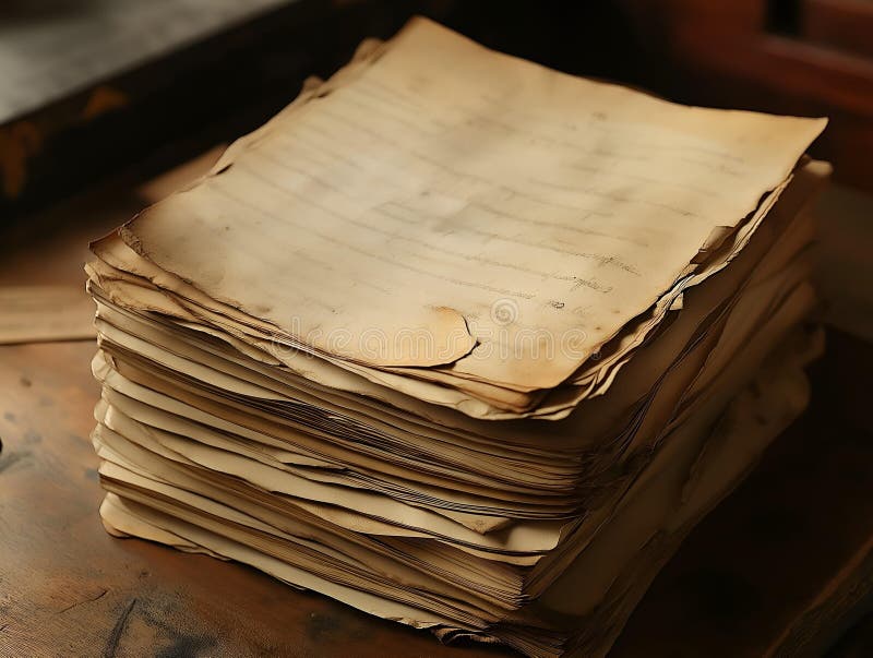 Stack of Old Papers, Aged Texture, Dark Tones, Rustic Setting Stock ...